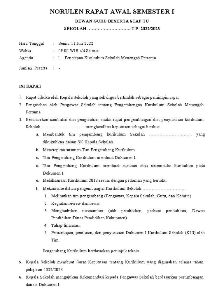 Notulen Rapat Pengembangan Kurikulum | PDF