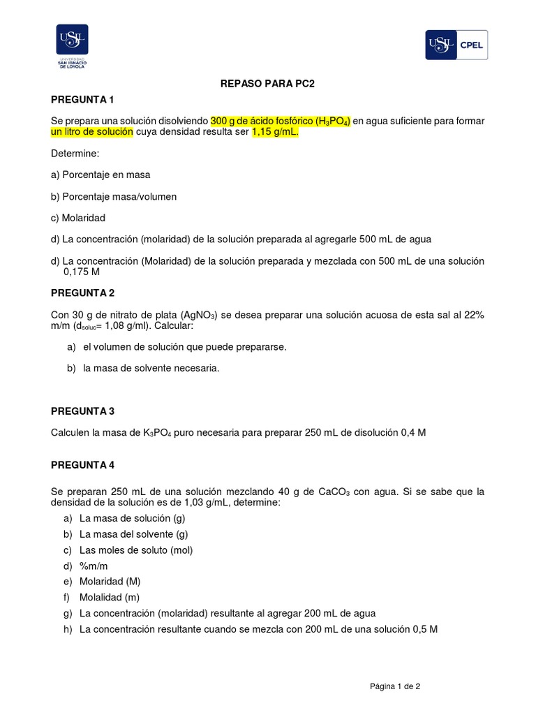 Taller S3.1 - Gases y Soluciones | PDF | Concentración | Gases