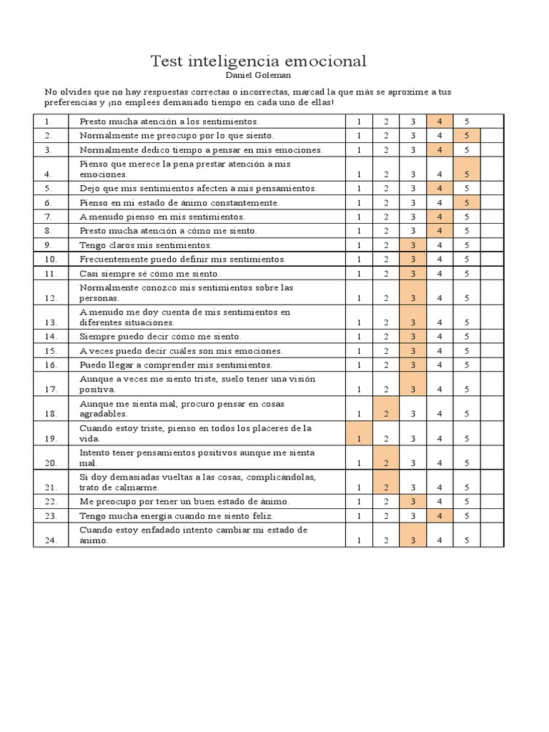 Test de Inteligencia Emocional | PDF | Las emociones | Inteligencia ...