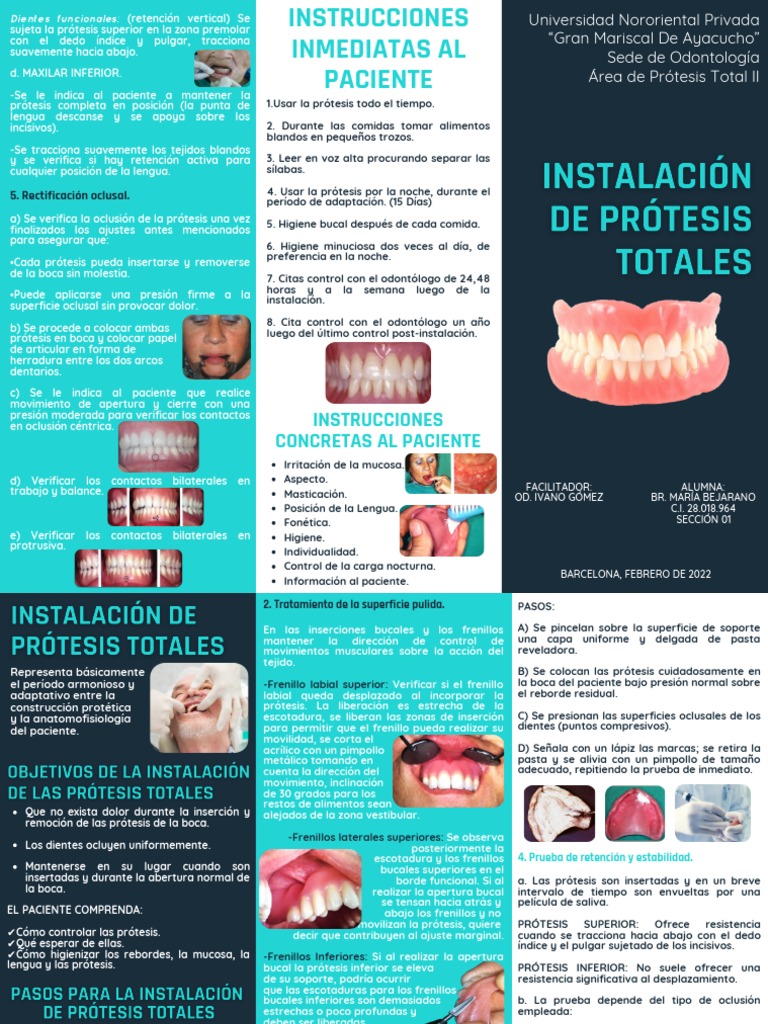 Tríptico - Instalación de Prótesis Total | PDF | Dentadura postiza ...