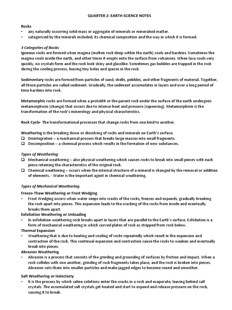 Earth Science Notes: Rocks, Weathering & Erosion | PDF | Soil | Erosion