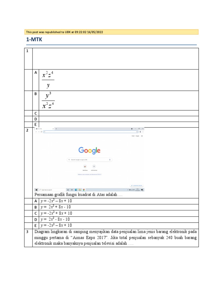 Soal MTK CONTOH | PDF