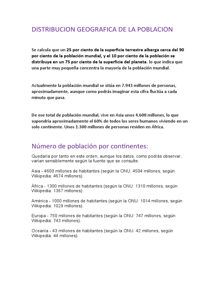 Distribucion Geografica de La Poblacion | PDF