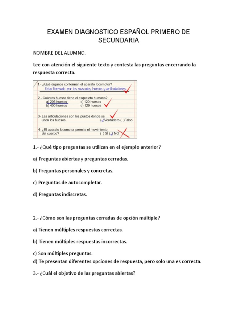 EXAMEN DIAGNOSTICO ESPAÑOL PRIMERO DE SECUNDARIA | PDF