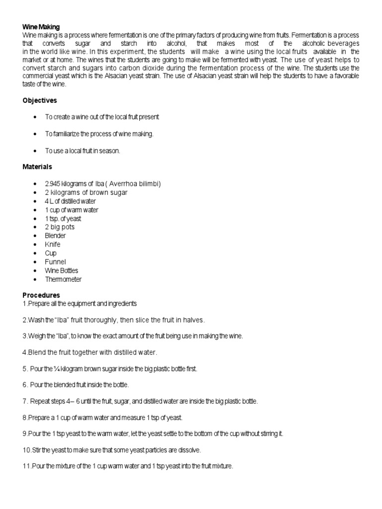 Homemade Iba Fruit Wine Procedure | PDF | Wine | Yeast