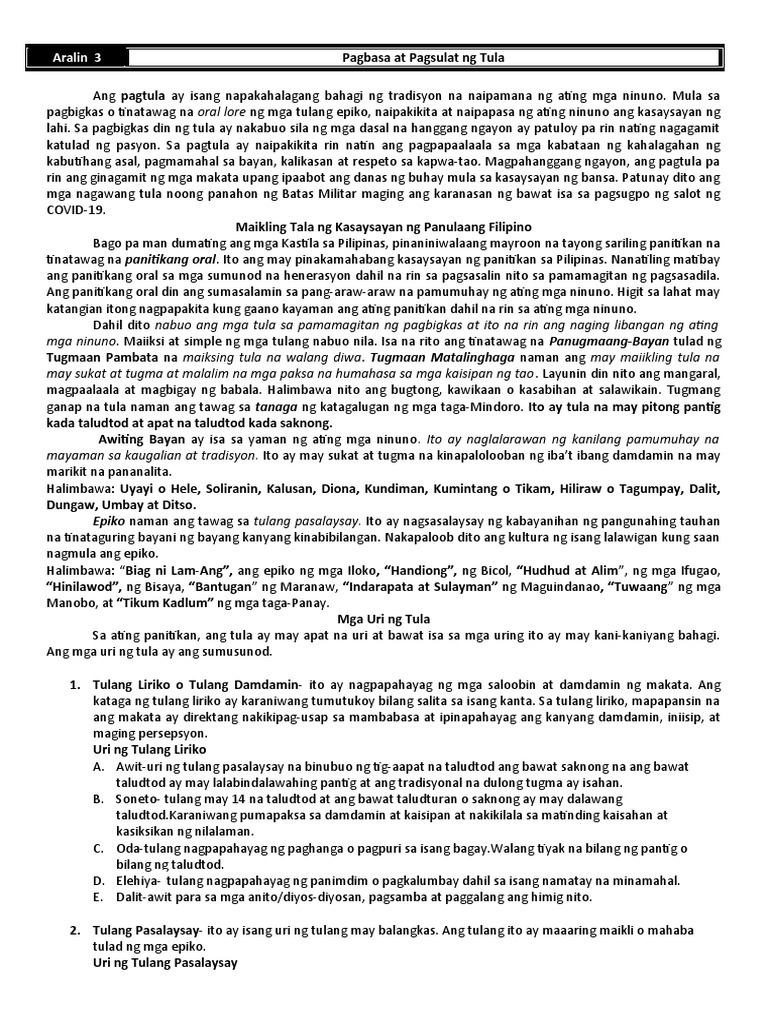Aralin 3-Malikhaing Pagsulat | PDF