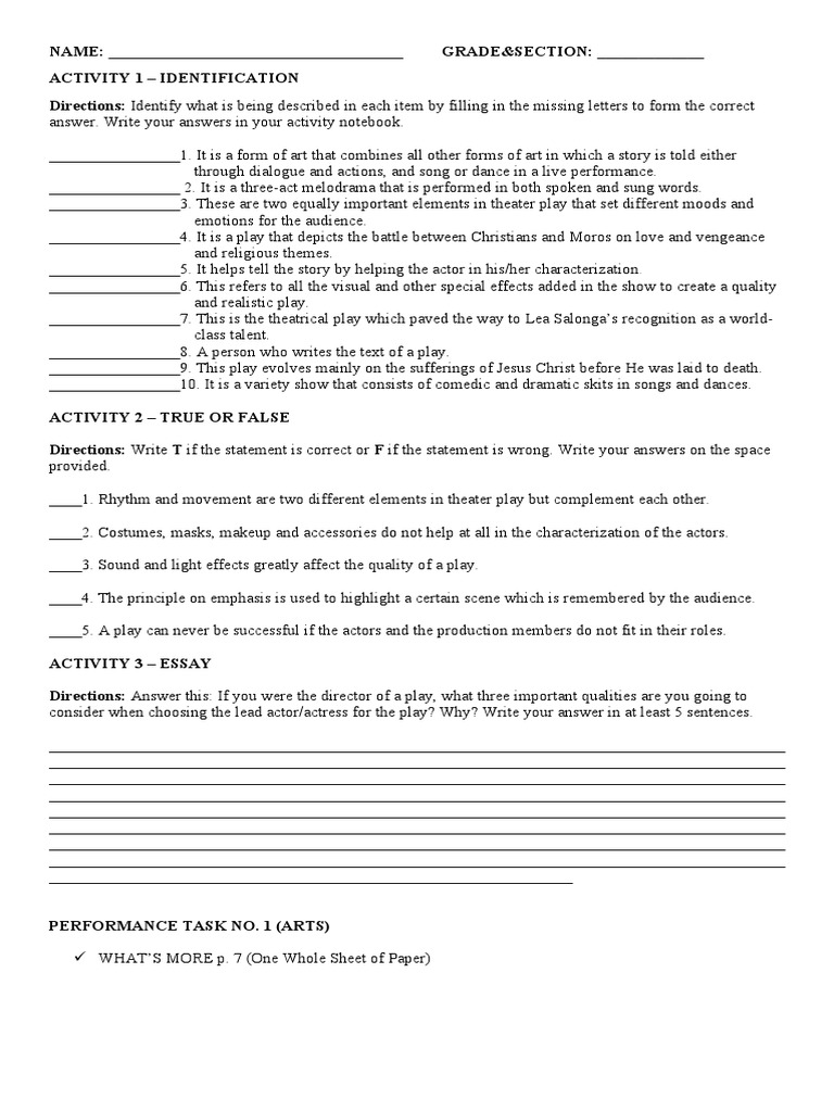 Grade 10 Arts | PDF | Play (Theatre) | Theatre