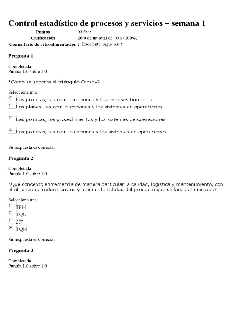 Control Estadístico de Procesos y Servicios Semana 1 | PDF | Negocios