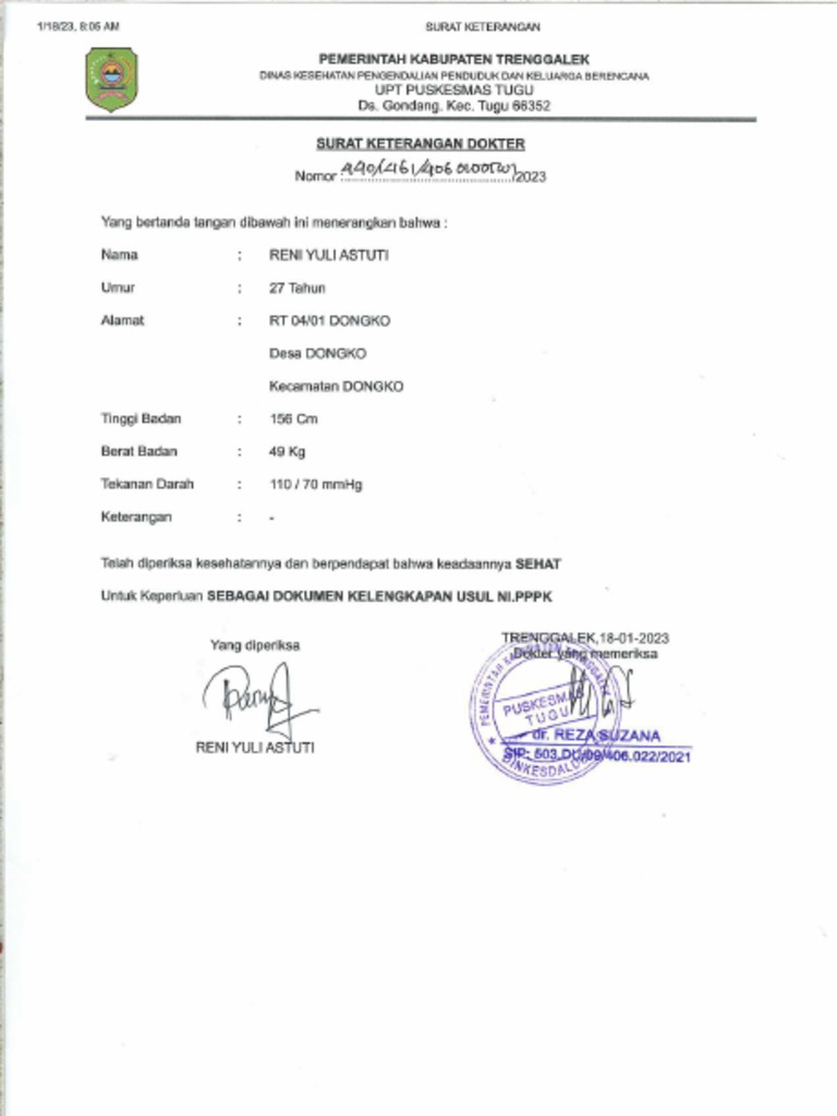SURAT KESEHATAN JASMANI DAN ROHANI - Compressed | PDF