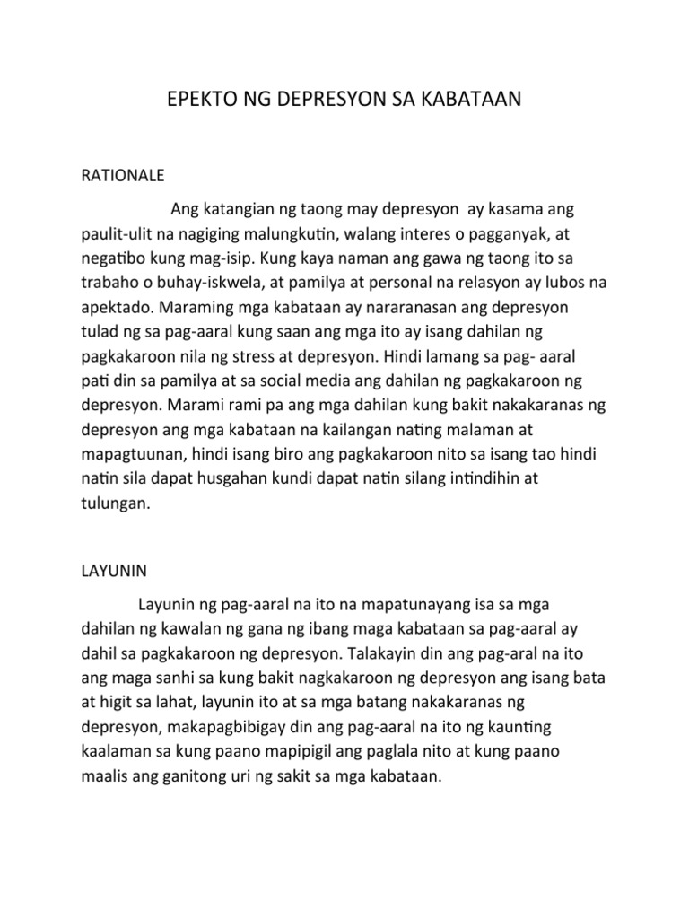 Epekto NG Depresyon Sa Kabataan | PDF Epekto NG Depresyon Sa Kabataan | PDF