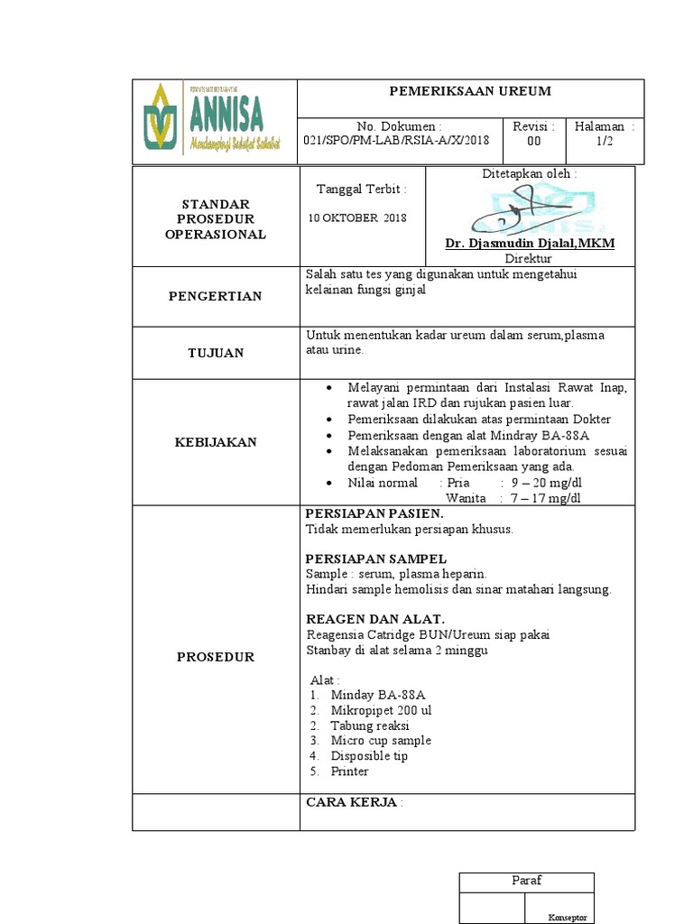 Spo Pemeriksaan Ureum Oke | PDF