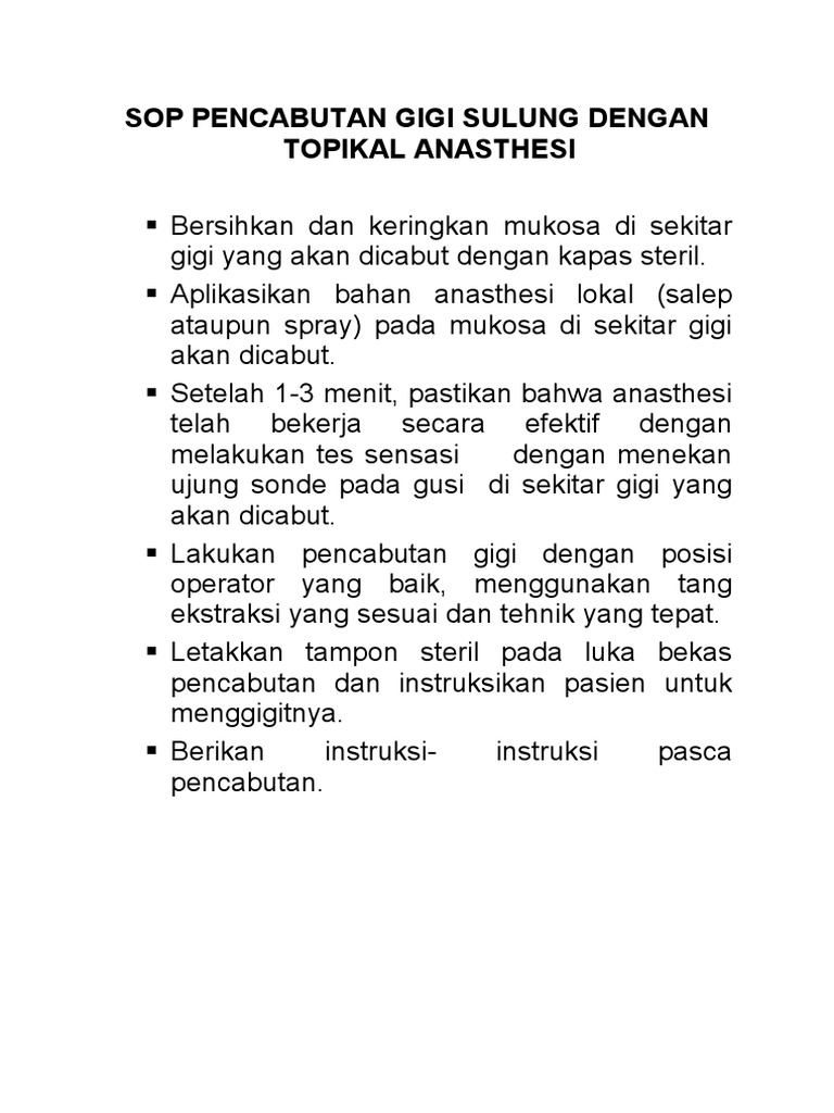 Sop Pencabutan Gigi Sulung Dengan Topikal Anasthesi | PDF