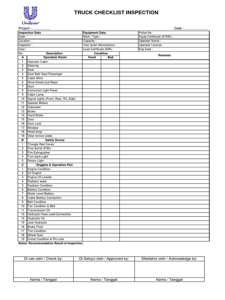 Truck Checklist Inspection | PDF