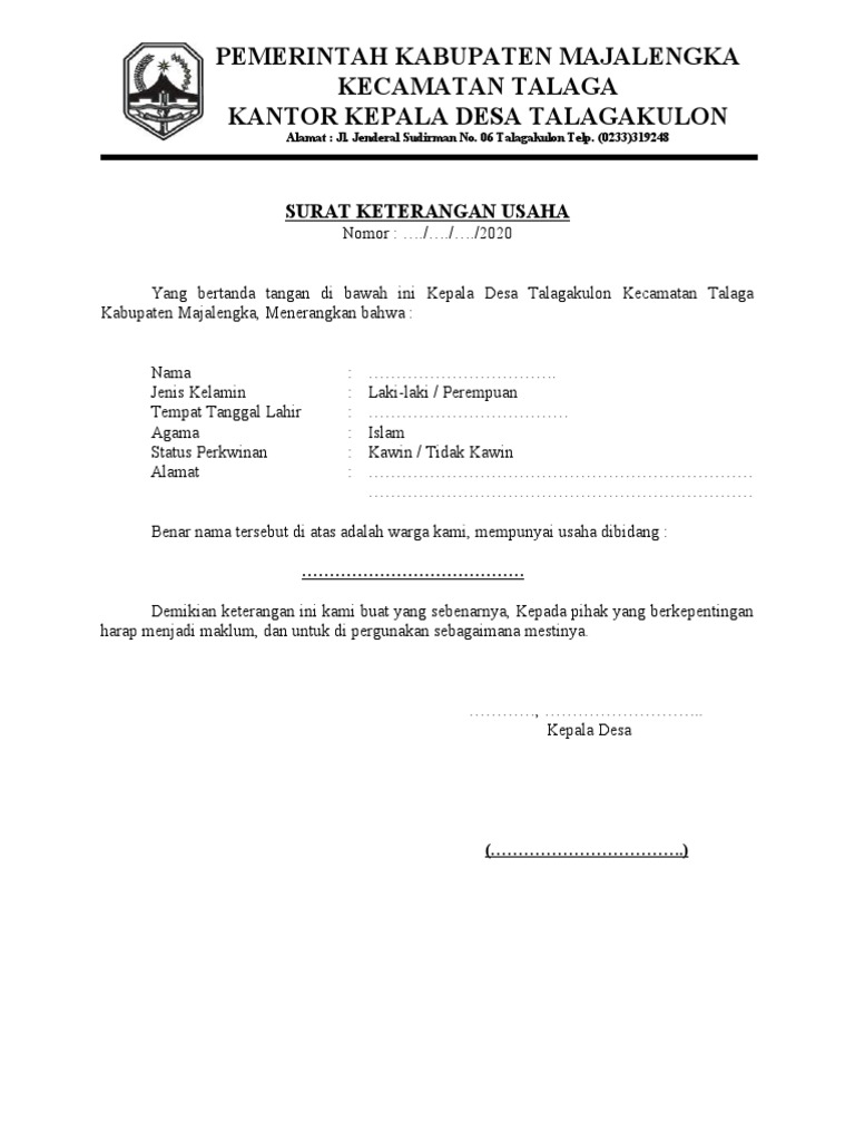 Contoh Sku Desa Talagakulon | PDF