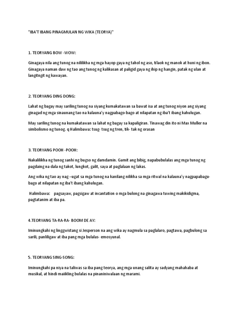Iba't-Ibang Teorya NG Pinagmulan NG Wika | PDF