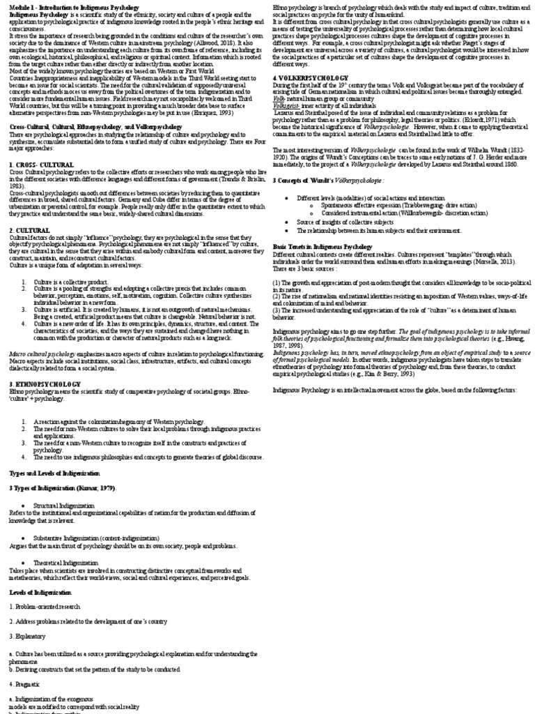 Cultural Psych Module 1 Introduction To Indigenous Psychology | PDF ...