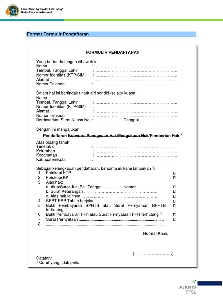 Formulir PTSL 2022 | PDF