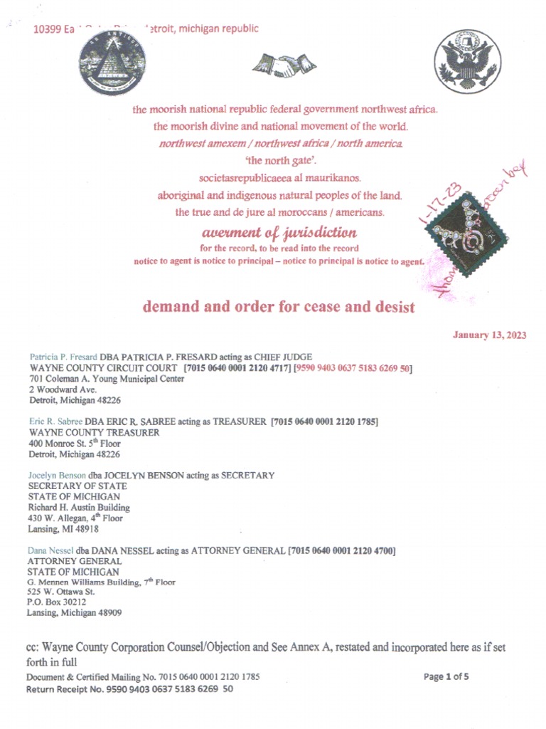 Cease and Desist Wayne County Circuit 10399 East Outer Drive 1-13-23 | PDF
