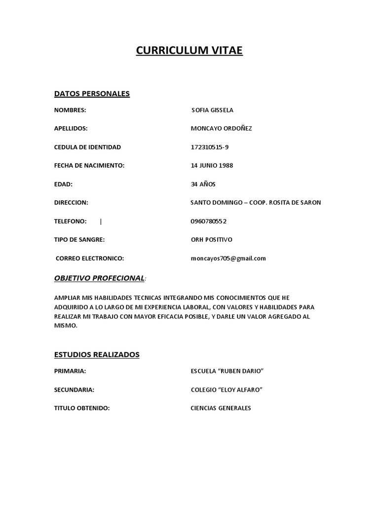 Curriculum Vitae de Sofía Moncayo | PDF | Derecho | Crecimiento ...