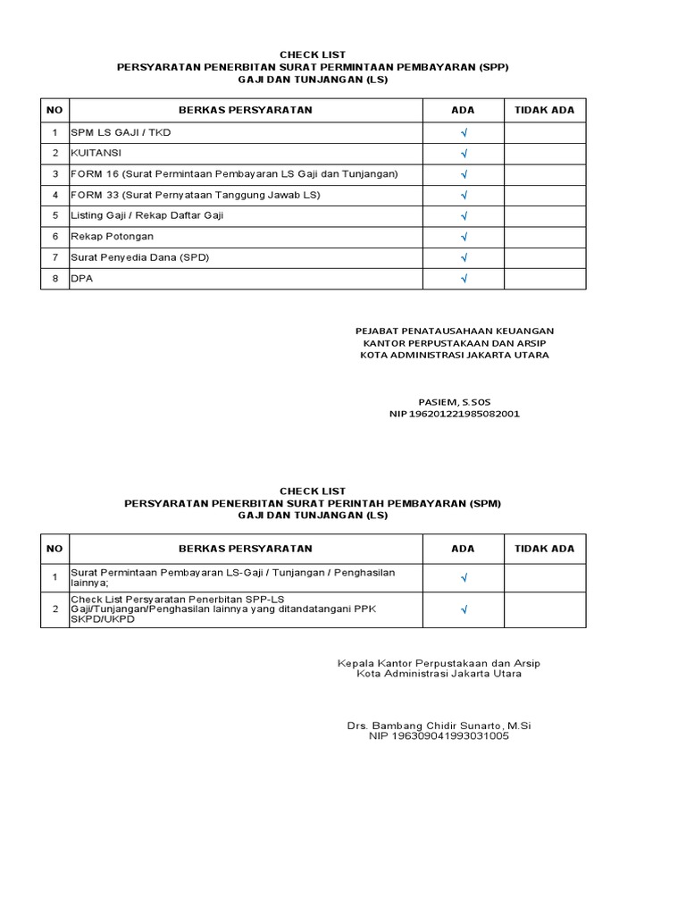Check List SPP, SPM | PDF