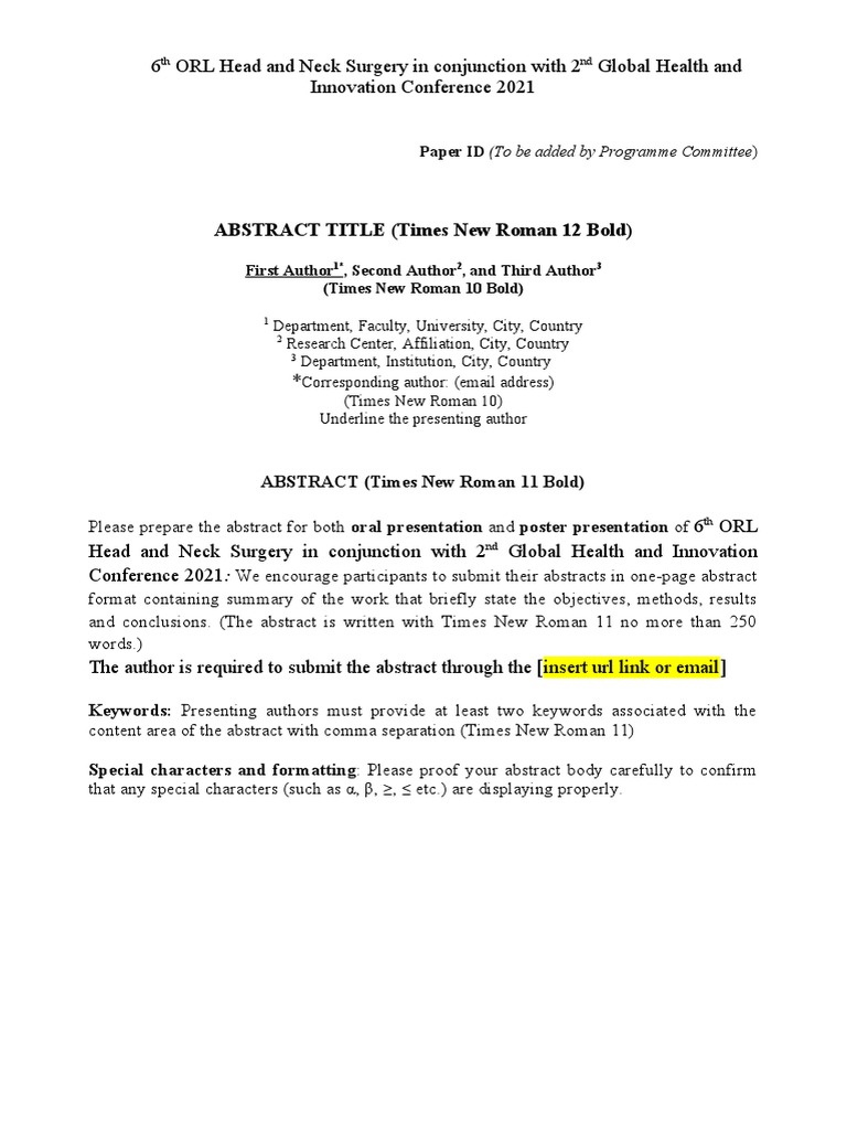 Abstract Submission Format ORLHN - GHI | PDF