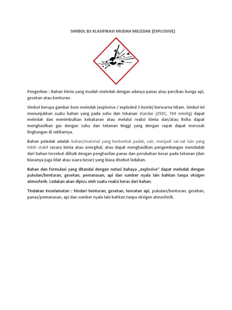 Simbol B3 Klasifikasi Mudah Meledak (Explosive) | PDF