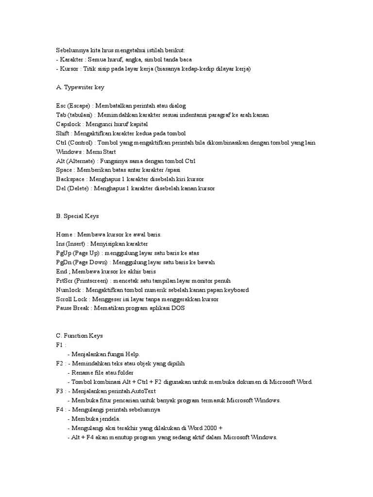 Panduan Lengkap Fungsi Tombol Keyboard | PDF