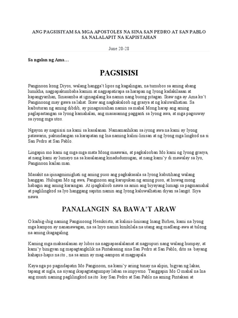JUN20-28 ANG PAGSISIYAM - San Pedro at San Pablo | PDF