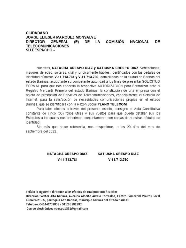 Carta de Consignación Apertura de Compañia Anonima | PDF