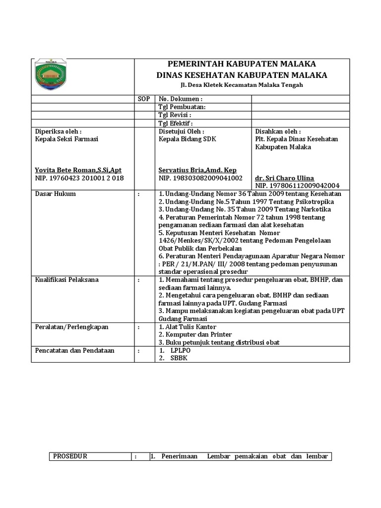 STANDAR OPERASIONAL PROSEDUR GFK MALAKA - IKK Sek | PDF