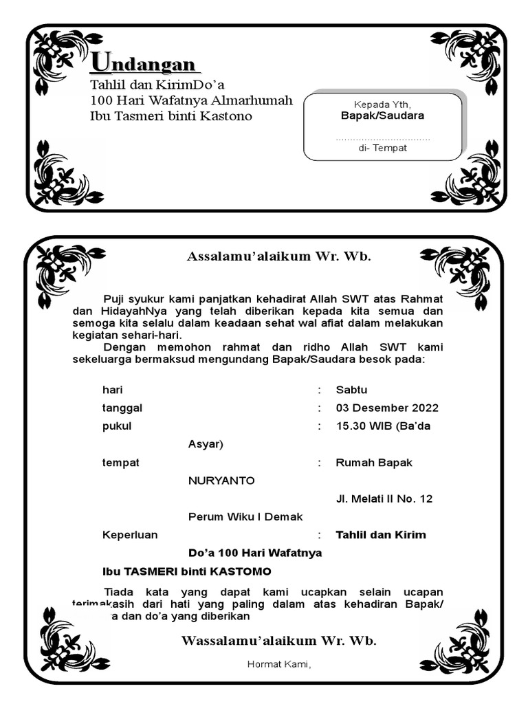 Undangan Slametan - 01-12-2022 | PDF