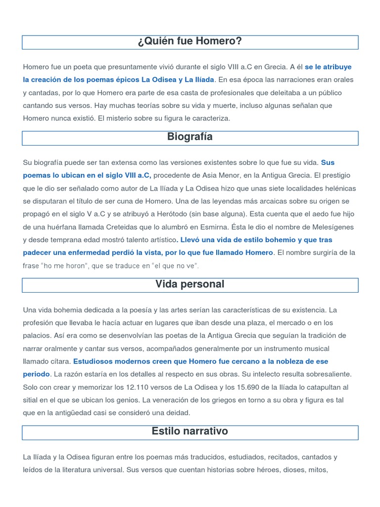 Vida y Obra de Homero | PDF | Homero | Ilíada