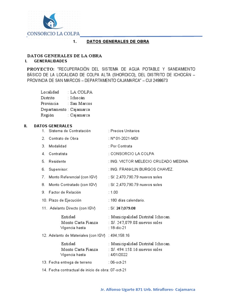 Ficha Técnica de Obra Val 01 | PDF