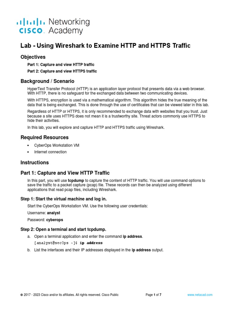 10.6.7 Lab - Using Wireshark To Examine HTTP and HTTPS Traffic | PDF | Hypertext Transfer ...