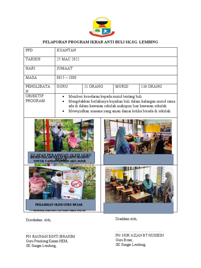 Pelaporan Program Ikrar Anti Buli SK | PDF