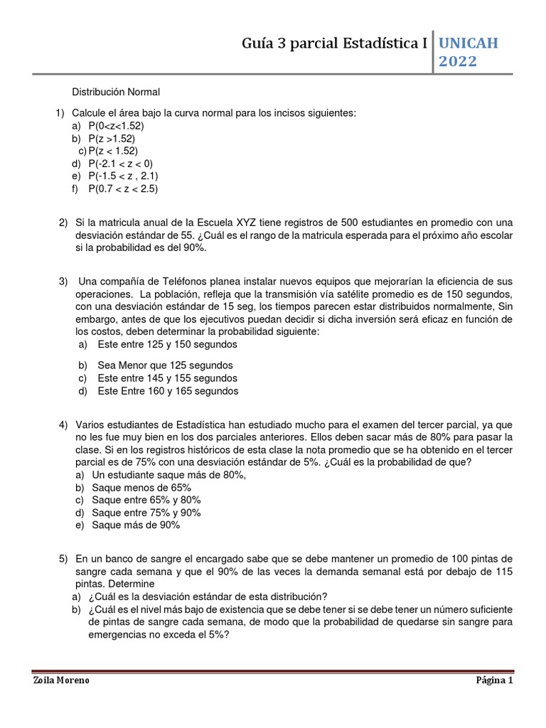 Guia III Parcial Estadistica I | PDF | Desviación Estándar | Muestreo (Estadísticas)