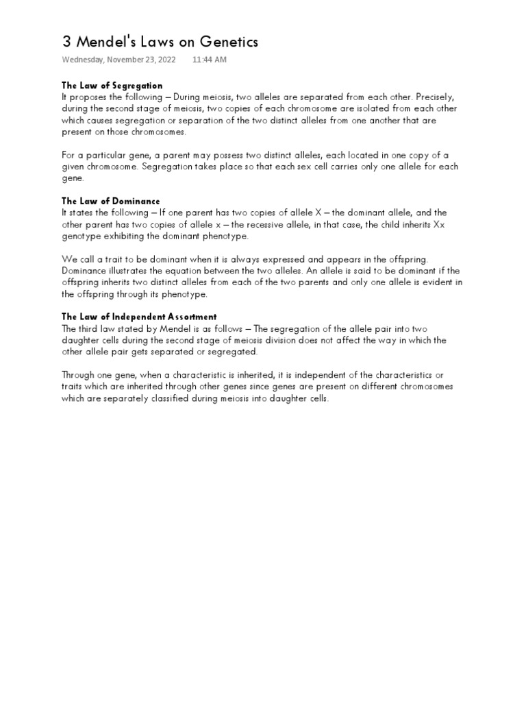 Mendel's Three Laws of Genetics | PDF | Social Science | Self-Improvement