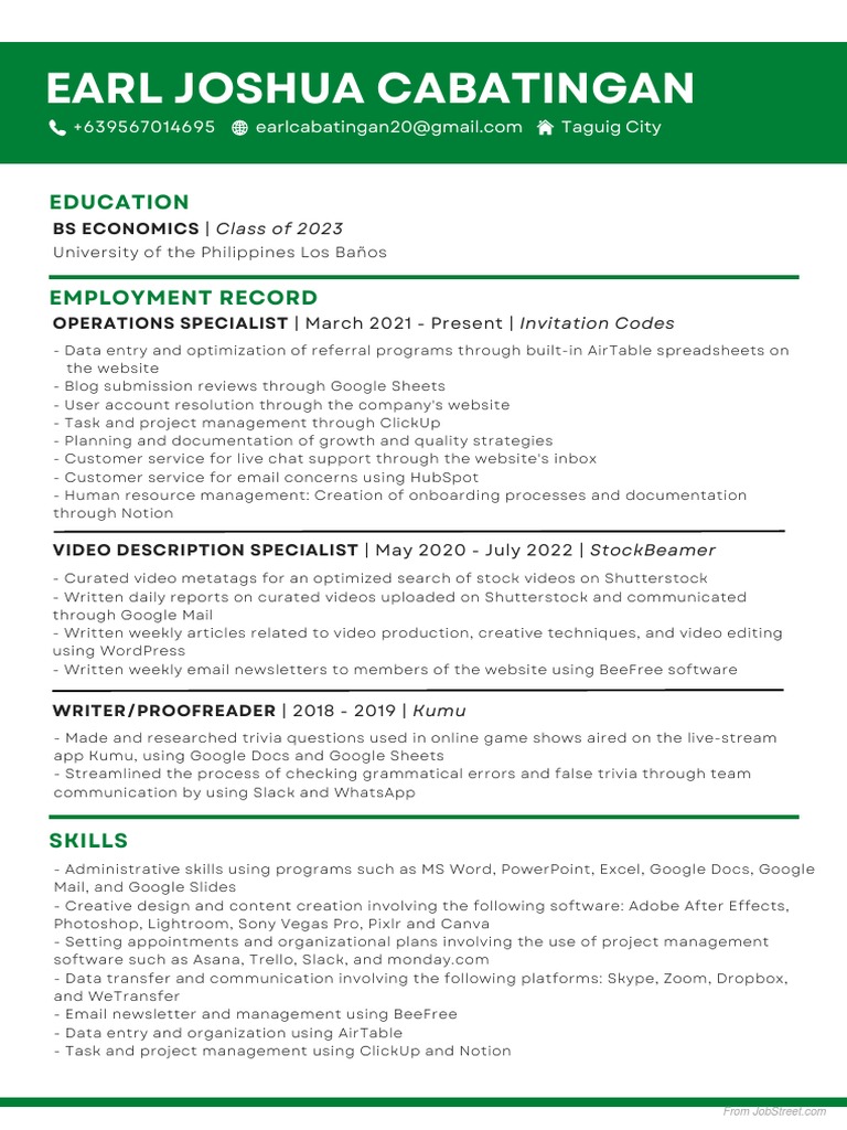 Earl Joshua Cabatingan: Education | PDF