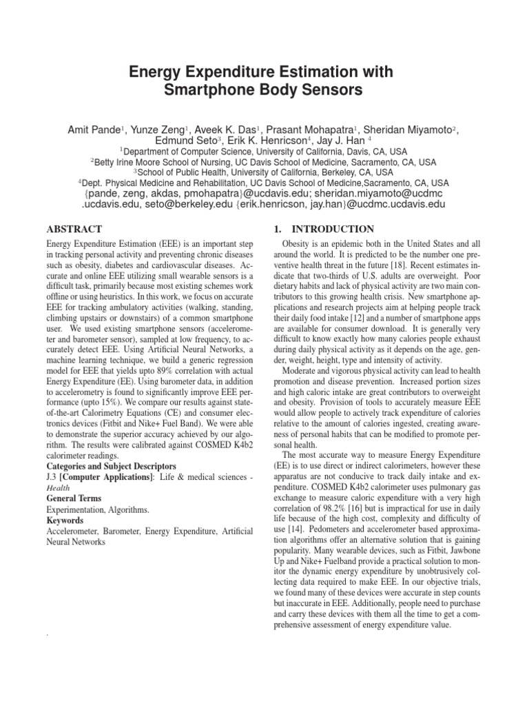 Energy Expenditure Estimation With | PDF | Regression Analysis | Accelerometer