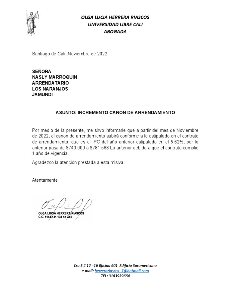 Carta Incremento Año 2022 Naranjos | PDF | Derecho