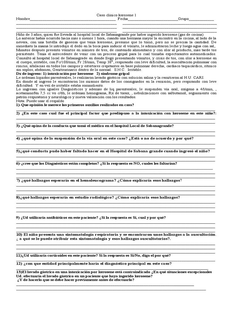 +caso CL Kerosene 1 20-10 2021-2 | PDF | Medicina CLINICA ...