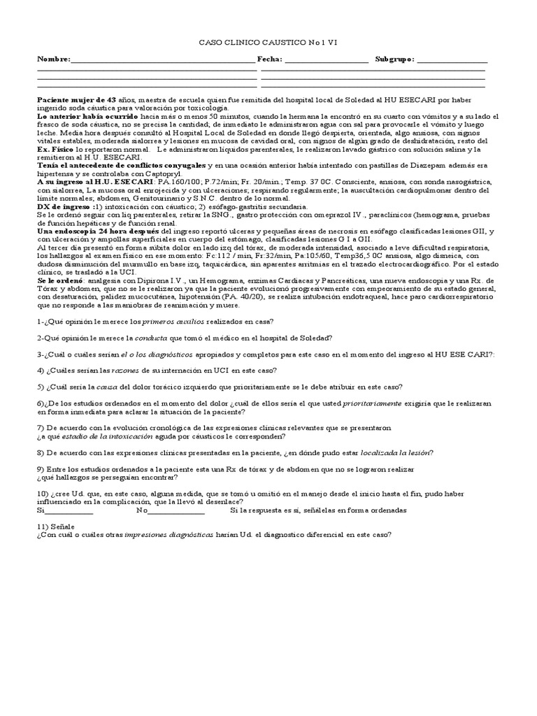 +caso CL Caustico 14-09-2022-2 | PDF | Medicina CLINICA ...
