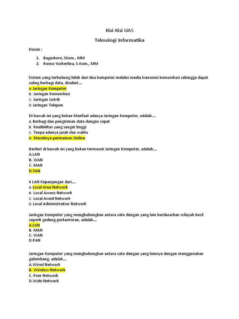 Soal UAS 2023 Jarkom Kisi Kisi | PDF