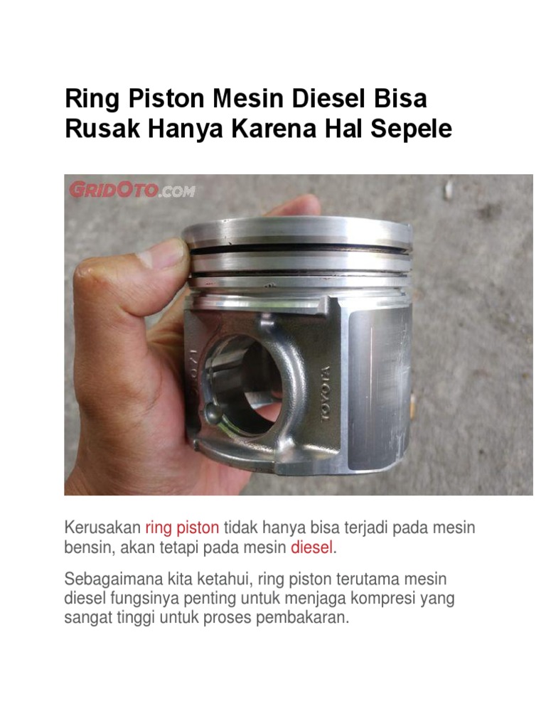 Ring Piston Mesin Diesel Bisa Rusak Hanya Karena Hal Sepele | PDF