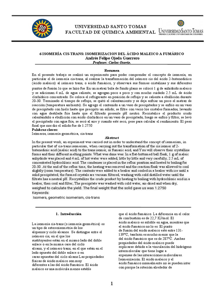 6 Isomería Cis-Trans Isomerizacion Del Ácido Maleico A Fumárico ...
