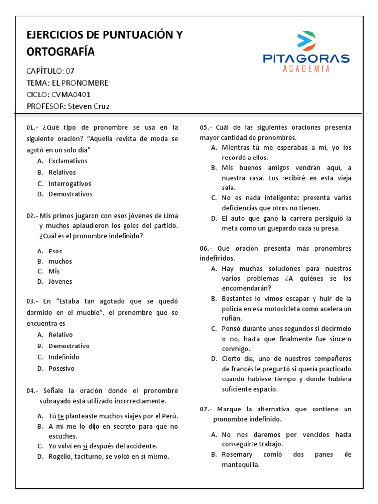 Ejerc. 07 - EL PRONOMBRE | PDF