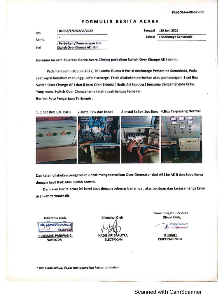 20062022-LB02-BA Closing Perbaikan Dan Pemasangan 1 Se | PDF