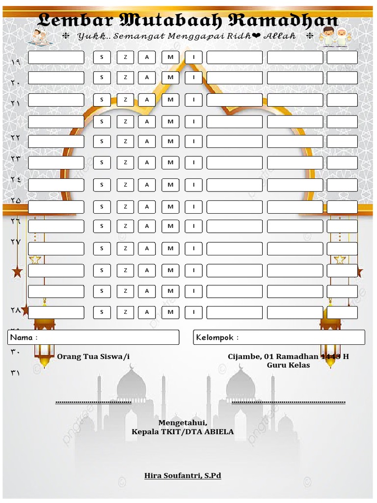 Lembar Mutabaah Ramadhan TKIT/DTA | PDF
