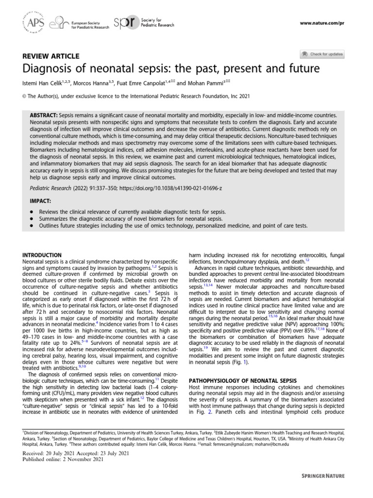 DIagnosis of Neonatal Sepsis - Past, Present and Future | PDF | Sepsis ...