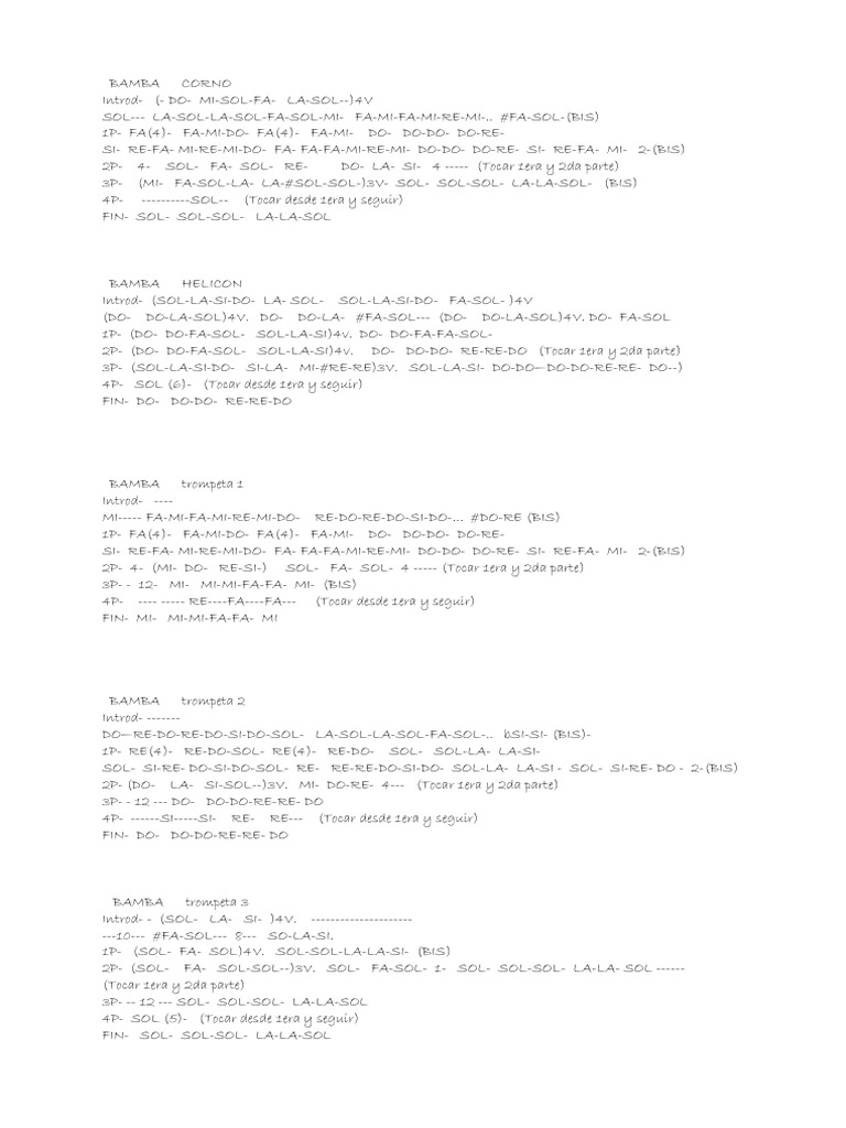 Partituras de BAMBA para Instrumentos | PDF | Producción musical ...